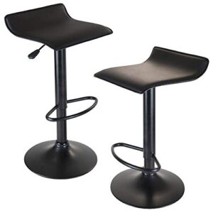 winsome wood set of 2 obsidian adjustable backless swivel air lift stool, pvc seat, black metal post and base