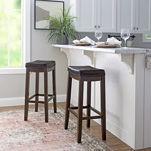 Linon Home Décor Kingston Backless Barstool by Linon, 32" x 18.75" x 13.25", Brown Patch Bar