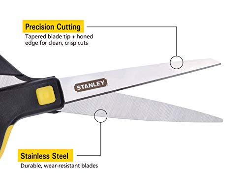 Stanley 8 Inch All-Purpose Ergonomic Scissor (SCI8EST-YLW), Yellow/Black