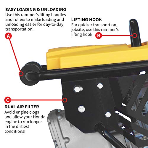 Tomahawk 4 HP Honda Vibratory Rammer Jumping Jack Tamper with Honda GX120R Engine Compaction Force 3,550 lbs. per Square ft (TR68H Rammer)