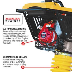 Tomahawk 4 HP Honda Vibratory Rammer Jumping Jack Tamper with Honda GX120R Engine Compaction Force 3,550 lbs. per Square ft (TR68H Rammer)