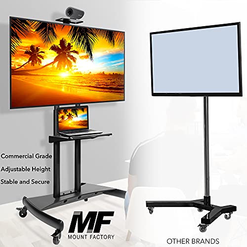 Mount Factory Rolling TV Stand Mobile TV Cart for 55" - 80" Plasma Screen, LED, LCD, OLED, Curved TV's - Universal Mount with Wheels