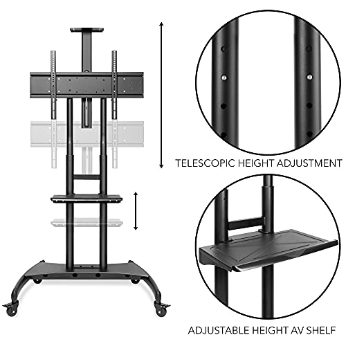 Mount Factory Rolling TV Stand Mobile TV Cart for 55" - 80" Plasma Screen, LED, LCD, OLED, Curved TV's - Universal Mount with Wheels