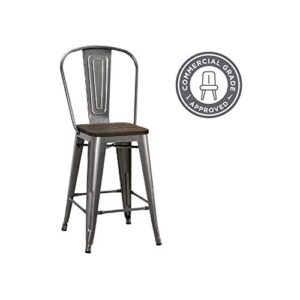 DHP Luxor Counter Stool with Wood Seat and Backrest, 24", Antique Gun Metal