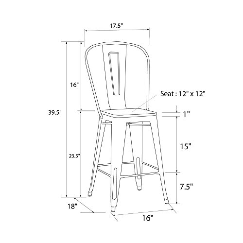 DHP Luxor Counter Stool with Wood Seat and Backrest, 24", Antique Gun Metal