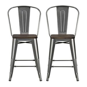 DHP Luxor Counter Stool with Wood Seat and Backrest, 24", Antique Gun Metal