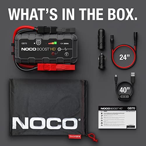 NOCO Boost HD GB70 2000A UltraSafe Car Battery Jump Starter, 12V Jump Starter Battery Pack, Battery Booster, Jump Box, Portable Charger and Jumper Cables for 8.0L Gasoline and 6.0L Diesel Engines