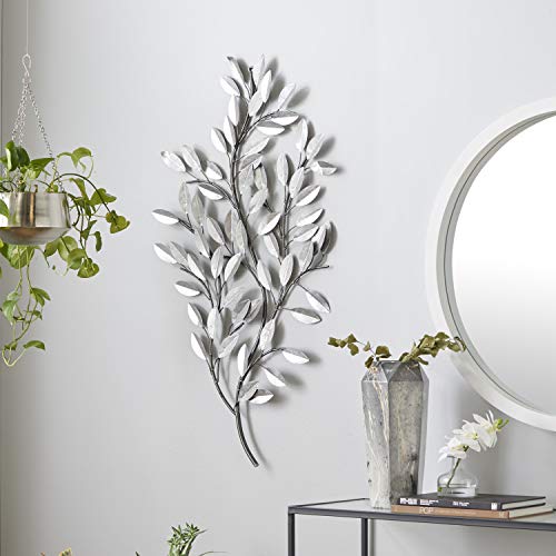 Deco 79 Metal Leaf Wall Decor, 25" x 2" x 44", Silver