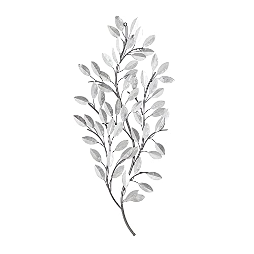 Deco 79 Metal Leaf Wall Decor, 25" x 2" x 44", Silver