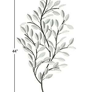 Deco 79 Metal Leaf Wall Decor, 25" x 2" x 44", Silver