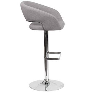 Flash Furniture Erik Comfortable & Stylish Contemporary Barstool with Rounded Mid-Back and Foot Rest, Adjustable Height - Gray Fabric with Chrome Base