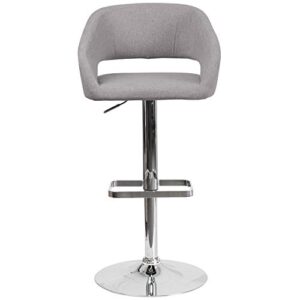 Flash Furniture Erik Comfortable & Stylish Contemporary Barstool with Rounded Mid-Back and Foot Rest, Adjustable Height - Gray Fabric with Chrome Base