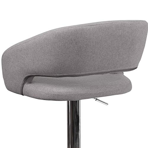 Flash Furniture Erik Comfortable & Stylish Contemporary Barstool with Rounded Mid-Back and Foot Rest, Adjustable Height - Gray Fabric with Chrome Base