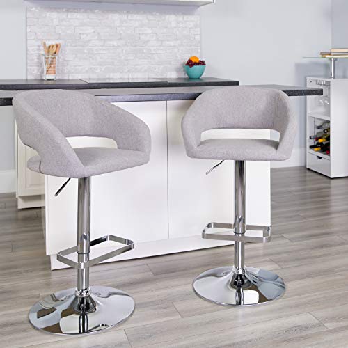 Flash Furniture Erik Comfortable & Stylish Contemporary Barstool with Rounded Mid-Back and Foot Rest, Adjustable Height - Gray Fabric with Chrome Base