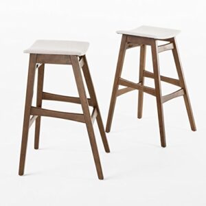 christopher knight home emmaline fabric / walnut finish bar stools, 2-pcs set, light beige