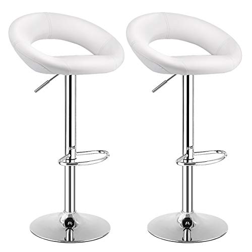 COSTWAY Bar Stools, Set of 2 Modern Swivel Adjustable Barstool, PU Leather Backless Stools, with Chrome Plated Footrest and Base, for Kitchen, Bistro, Pub, White