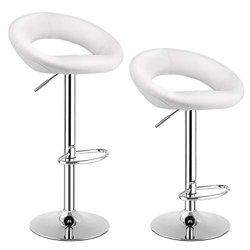 COSTWAY Bar Stools, Set of 2 Modern Swivel Adjustable Barstool, PU Leather Backless Stools, with Chrome Plated Footrest and Base, for Kitchen, Bistro, Pub, White