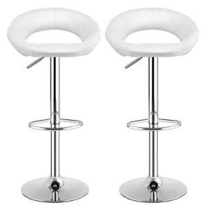 COSTWAY Bar Stools, Set of 2 Modern Swivel Adjustable Barstool, PU Leather Backless Stools, with Chrome Plated Footrest and Base, for Kitchen, Bistro, Pub, White