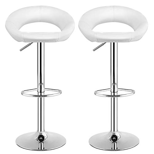 COSTWAY Bar Stools, Set of 2 Modern Swivel Adjustable Barstool, PU Leather Backless Stools, with Chrome Plated Footrest and Base, for Kitchen, Bistro, Pub, White