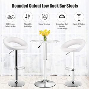 COSTWAY Bar Stools, Set of 2 Modern Swivel Adjustable Barstool, PU Leather Backless Stools, with Chrome Plated Footrest and Base, for Kitchen, Bistro, Pub, White