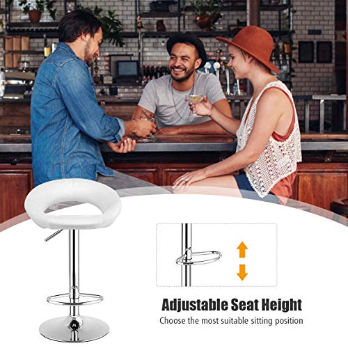 COSTWAY Bar Stools, Set of 2 Modern Swivel Adjustable Barstool, PU Leather Backless Stools, with Chrome Plated Footrest and Base, for Kitchen, Bistro, Pub, White