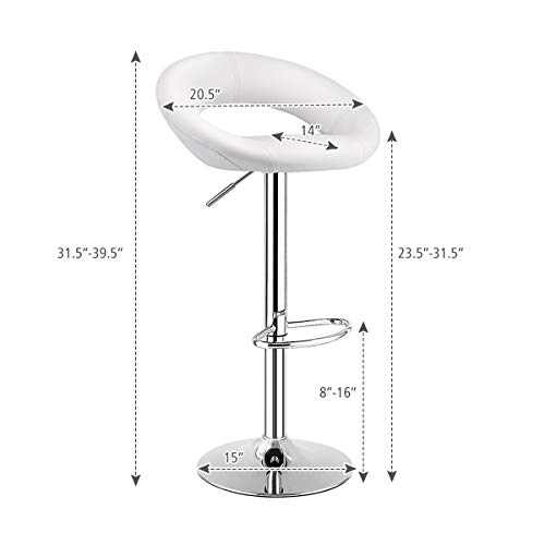 COSTWAY Bar Stools, Set of 2 Modern Swivel Adjustable Barstool, PU Leather Backless Stools, with Chrome Plated Footrest and Base, for Kitchen, Bistro, Pub, White