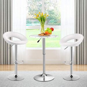 COSTWAY Bar Stools, Set of 2 Modern Swivel Adjustable Barstool, PU Leather Backless Stools, with Chrome Plated Footrest and Base, for Kitchen, Bistro, Pub, White