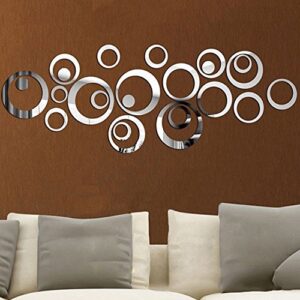 aooyaoo Circle Mirror DIY Wall Sticker Wall Decoration 24pcs Grey