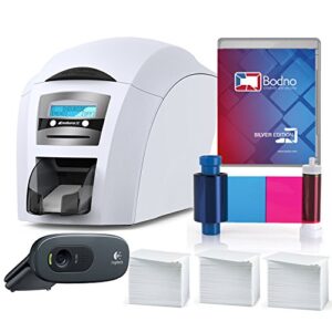 magicard enduro 3e dual sided id card printer & complete supplies package with silver edition bodno id software