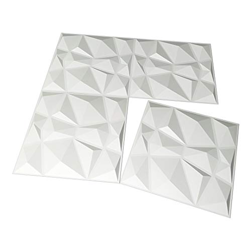 Art3d Textures 3D Wall Panels White Diamond Design Pack of 12 Tiles 32 Sq Ft (PVC)