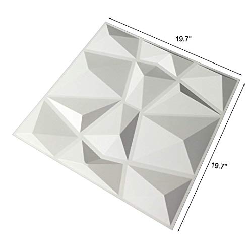 Art3d Textures 3D Wall Panels White Diamond Design Pack of 12 Tiles 32 Sq Ft (PVC)