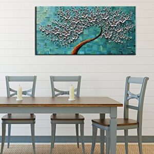 YaSheng Art - 100% hand painted Oil Painting On Canvas Texture Palette Knife silver Flowers Paintings Modern Home Decor Wall Art Painting 3D Abstract Artwork Paintings (20x40inch)