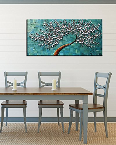 YaSheng Art - 100% hand painted Oil Painting On Canvas Texture Palette Knife silver Flowers Paintings Modern Home Decor Wall Art Painting 3D Abstract Artwork Paintings (20x40inch)