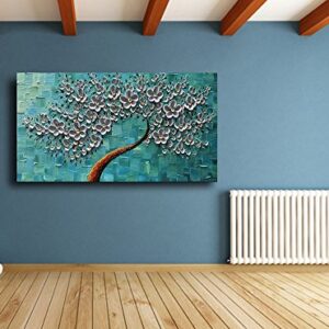 YaSheng Art - 100% hand painted Oil Painting On Canvas Texture Palette Knife silver Flowers Paintings Modern Home Decor Wall Art Painting 3D Abstract Artwork Paintings (20x40inch)