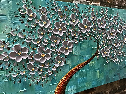 YaSheng Art - 100% hand painted Oil Painting On Canvas Texture Palette Knife silver Flowers Paintings Modern Home Decor Wall Art Painting 3D Abstract Artwork Paintings (20x40inch)