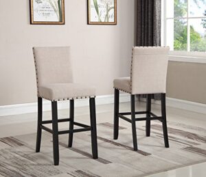 roundhill furniture biony fabric bar stools with nailhead trim (set of 2), tan