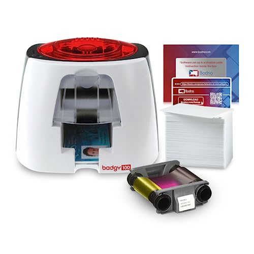 Bodno Badgy100 ID Card Printer with Complete Supplies Package ID Software - Bronze Edition