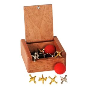 we games metal jacks game, retro game with 2 sets of metal jacks and ball in keepsake wooden box, nostalgic toy set for kids and adults, old fashioned floor games, jacks and ball travel game set