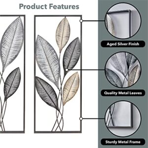 FirsTime & Co. Silver Metallic Leaves Wall Decor 2-Piece Set for Living Room, Bedroom, Home Office, Metal Art, Farmhouse and Boho, 35.5 x 28 inches