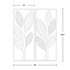 FirsTime & Co. Silver Metallic Leaves Wall Decor 2-Piece Set for Living Room, Bedroom, Home Office, Metal Art, Farmhouse and Boho, 35.5 x 28 inches