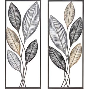 FirsTime & Co. Silver Metallic Leaves Wall Decor 2-Piece Set for Living Room, Bedroom, Home Office, Metal Art, Farmhouse and Boho, 35.5 x 28 inches