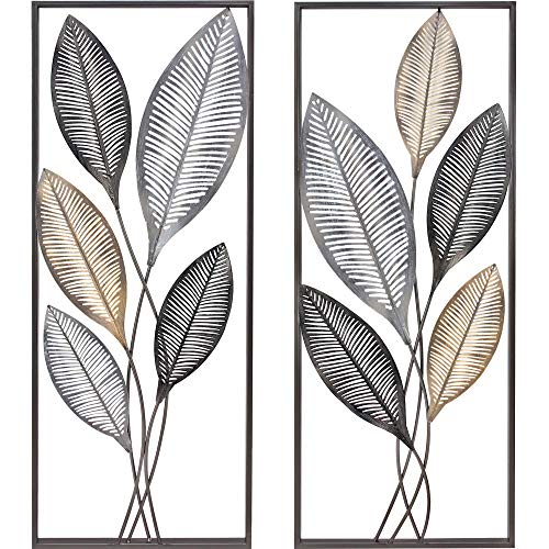 FirsTime & Co. Silver Metallic Leaves Wall Decor 2-Piece Set for Living Room, Bedroom, Home Office, Metal Art, Farmhouse and Boho, 35.5 x 28 inches