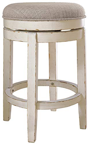 Signature Design by Ashley Realyn French Country 24" Counter Height Backless Swivel Barstool, Chipped White