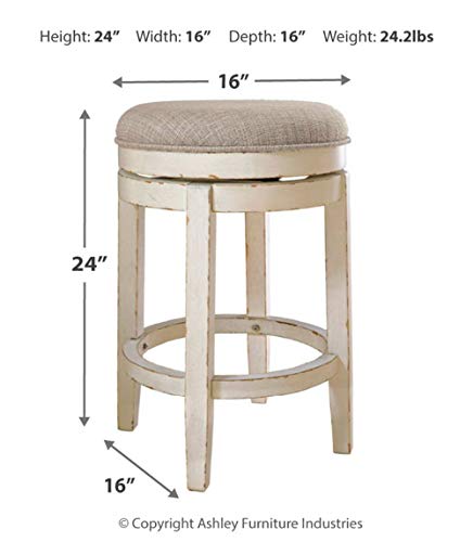 Signature Design by Ashley Realyn French Country 24" Counter Height Backless Swivel Barstool, Chipped White