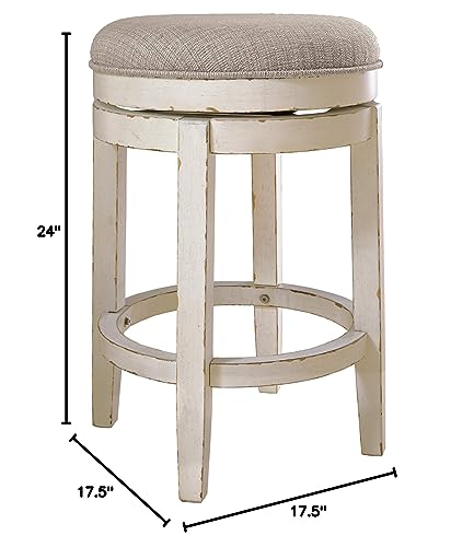 Signature Design by Ashley Realyn French Country 24" Counter Height Backless Swivel Barstool, Chipped White