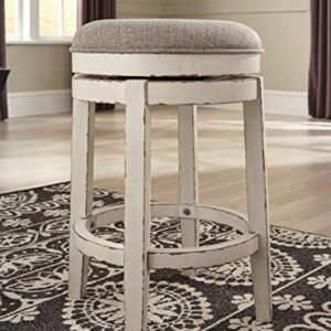 Signature Design by Ashley Realyn French Country 24" Counter Height Backless Swivel Barstool, Chipped White