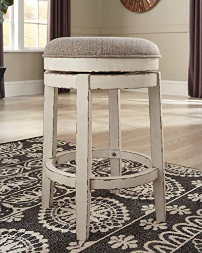 Signature Design by Ashley Realyn French Country 24" Counter Height Backless Swivel Barstool, Chipped White