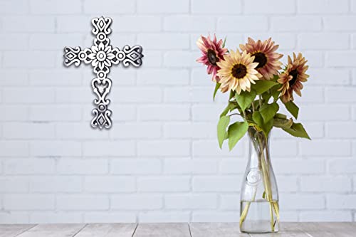 Crosses Wall decor Western Hanging Cross Wall Decor Crosses Wall decor Decorative Crosses Wall decor Silver Nickel Finish 9.5" x 5" Inches