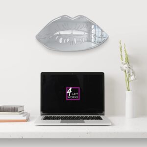 4artworks - mirror lips 3d wall art - ready to hang acrylic wall decorations for bedrooms, dorms, living rooms & more - hand assembled & made in the usa - modern home decor (14"w x 7"t, silver mirror)