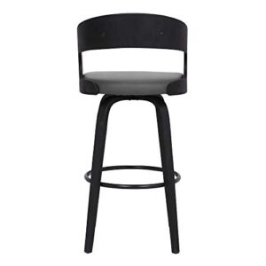 Shelly Faux Leather Swivel Barstool, 26" Counter Height, Black and Gray